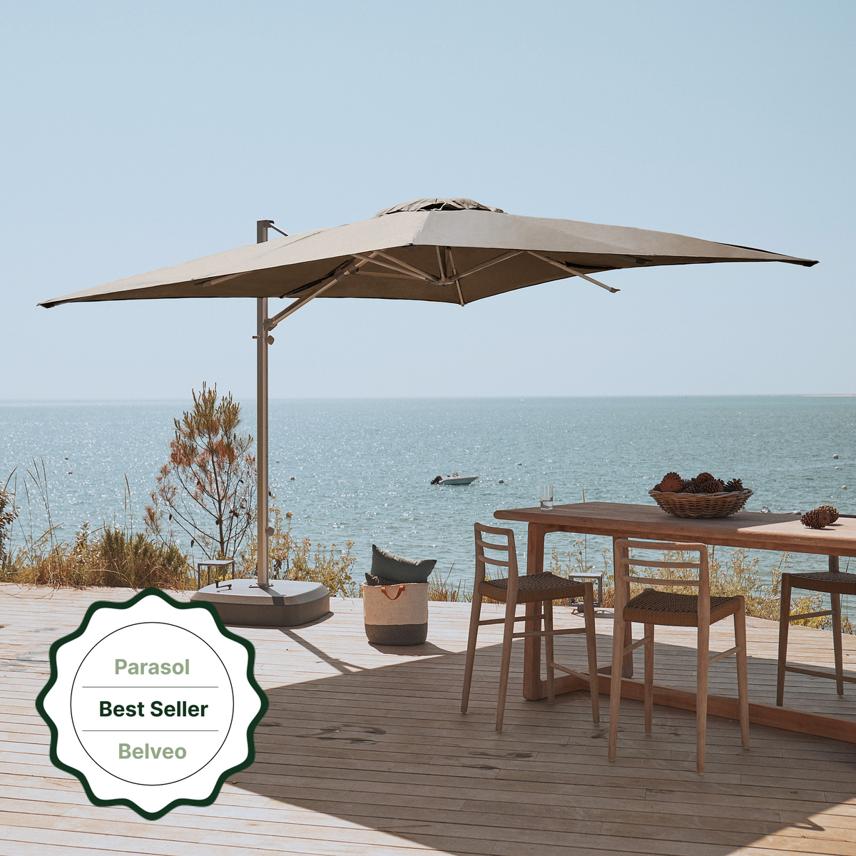 Windproof cantilever parasol 3x3m - Premium fabric - Belveo®